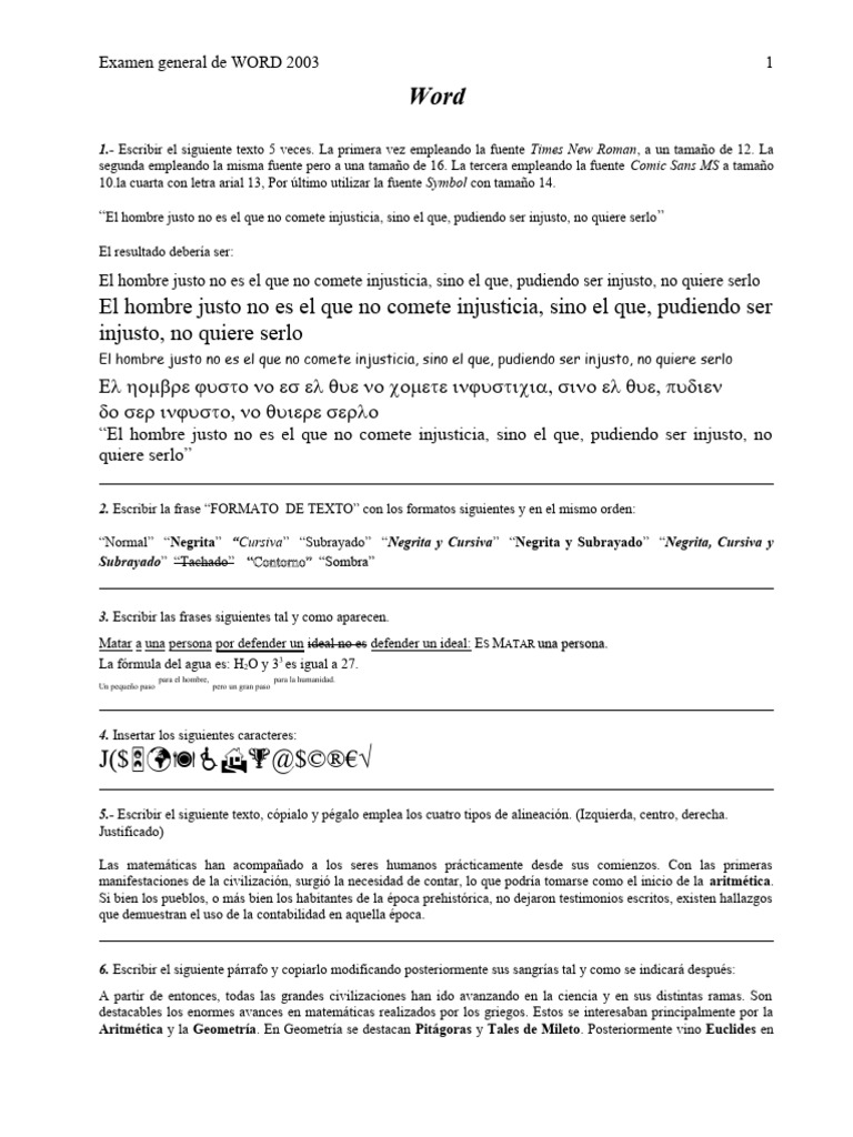 Ejercicios De Word Pdf