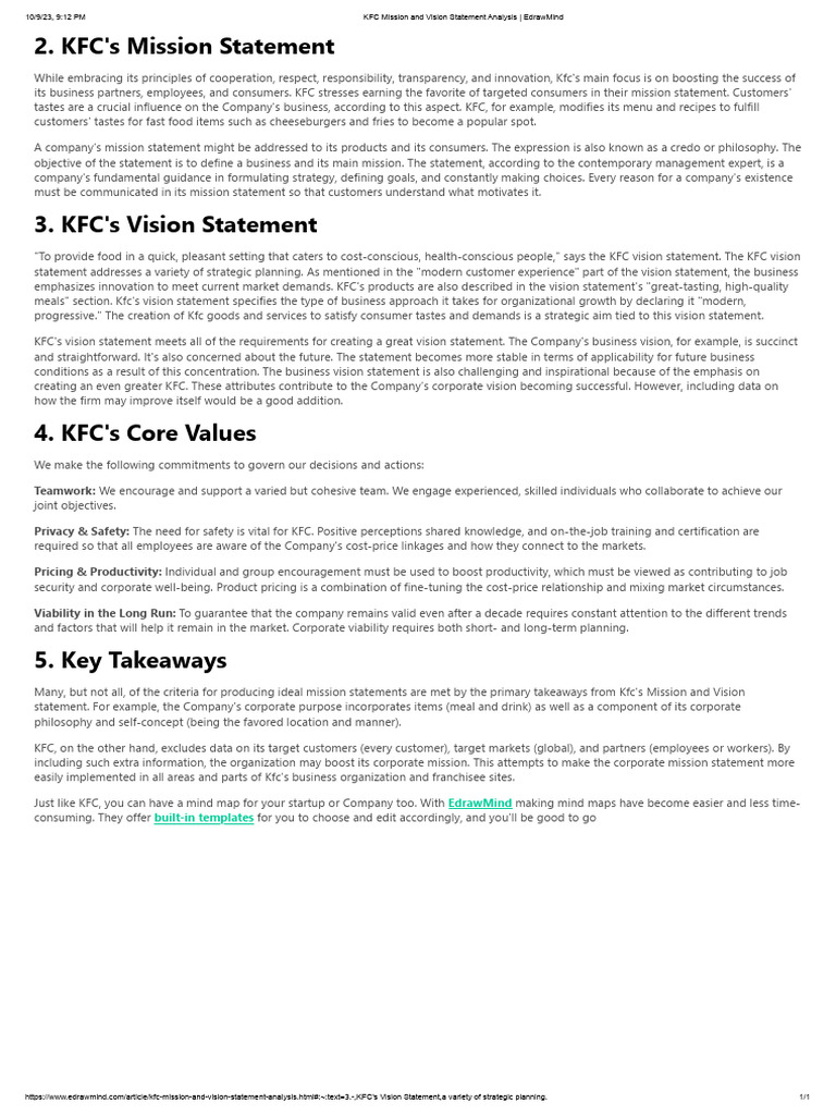 KFC Vision and Mission Analysis | PDF | Market (Economics) | Innovation