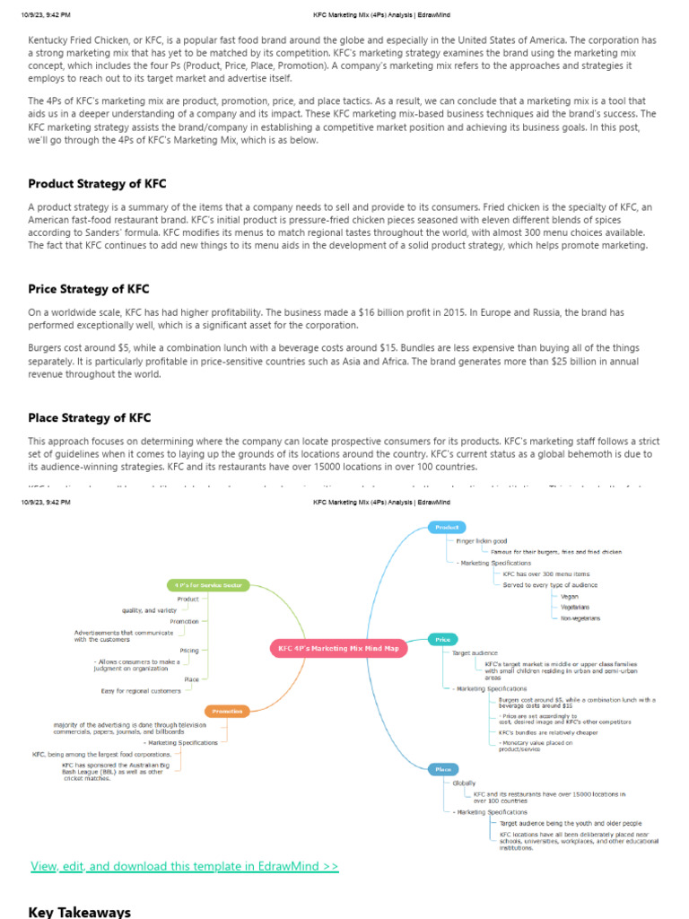 KFC Marketing Mix (4Ps) Analysis _ EdrawMind | PDF | Marketing | Menu