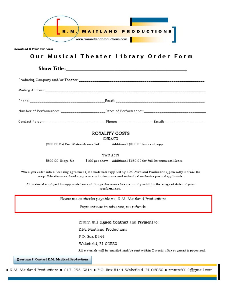 Musical Theater Library Order Form | PDF