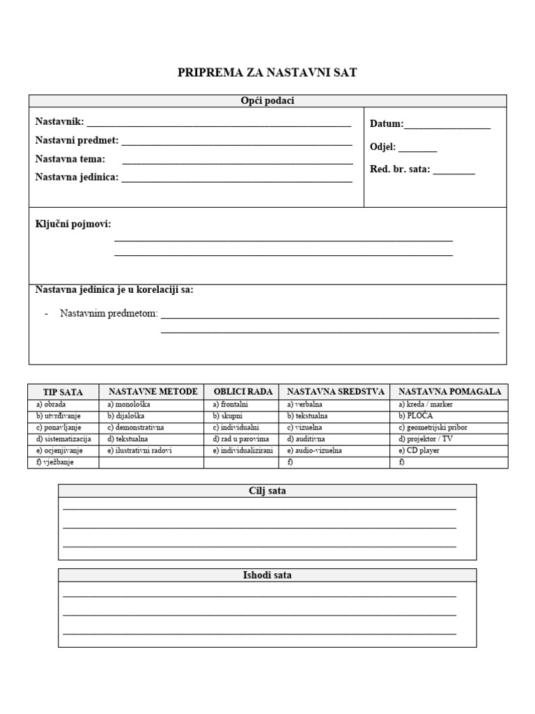 Priprema Za Nastavni Sat | PDF