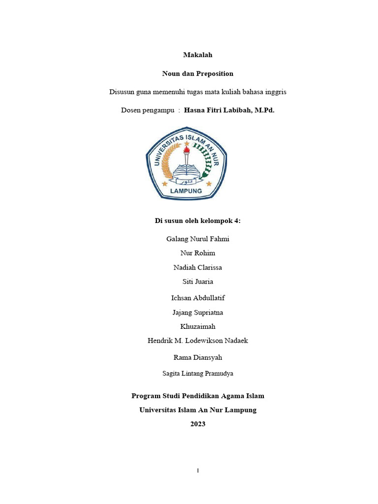 Makalah Nouns dan Preposition Inggris | PDF