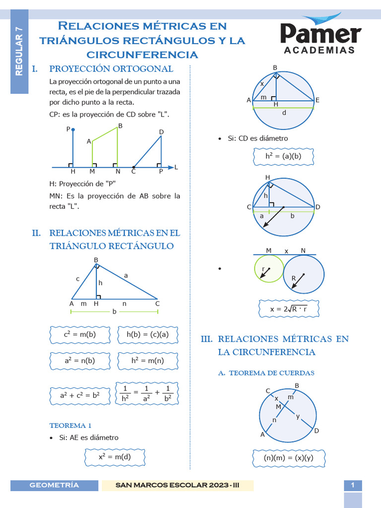 Relaciones métricas en triángulos y circunferencias | PDF | Triángulo | Tangente