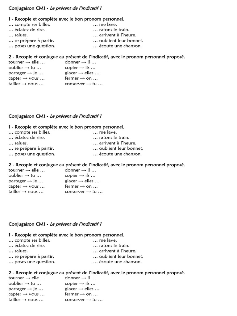 CM1 Le Present de Lindicatif Exercices | PDF | Conjugaison | Verbe