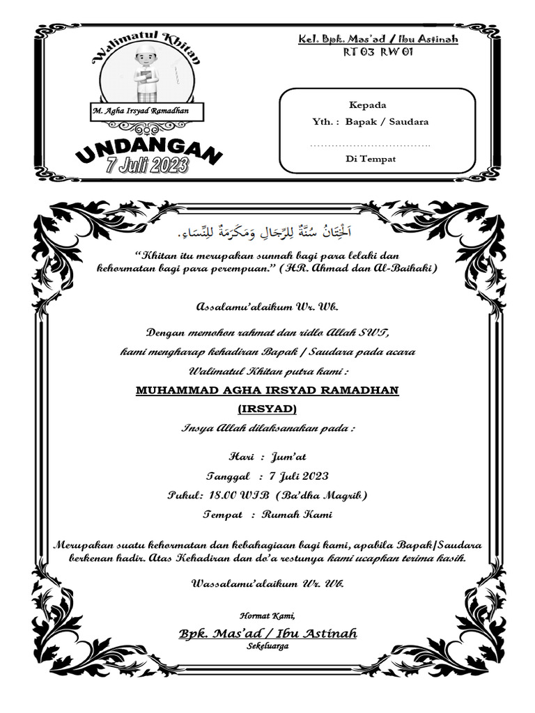 Draft Undangan Khitan Irsyad | PDF