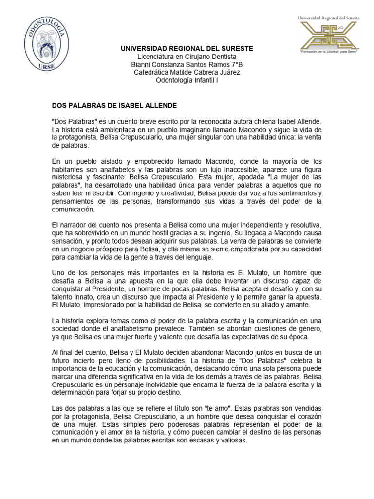"Dos Palabras" de Isabel Allende | PDF