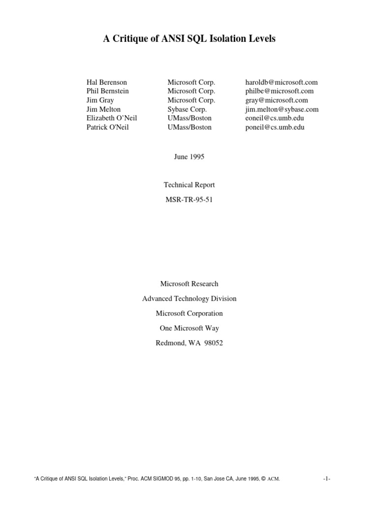 A Critique of ANSI SQL Isolation Levels | PDF