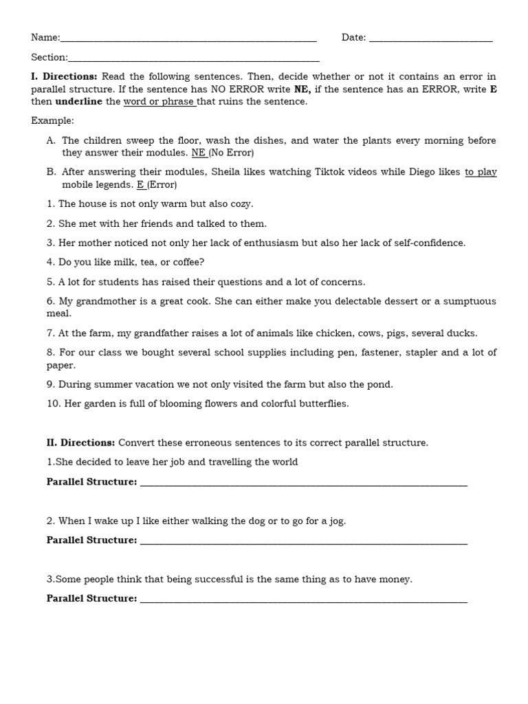 Parallel Structure Activity | PDF