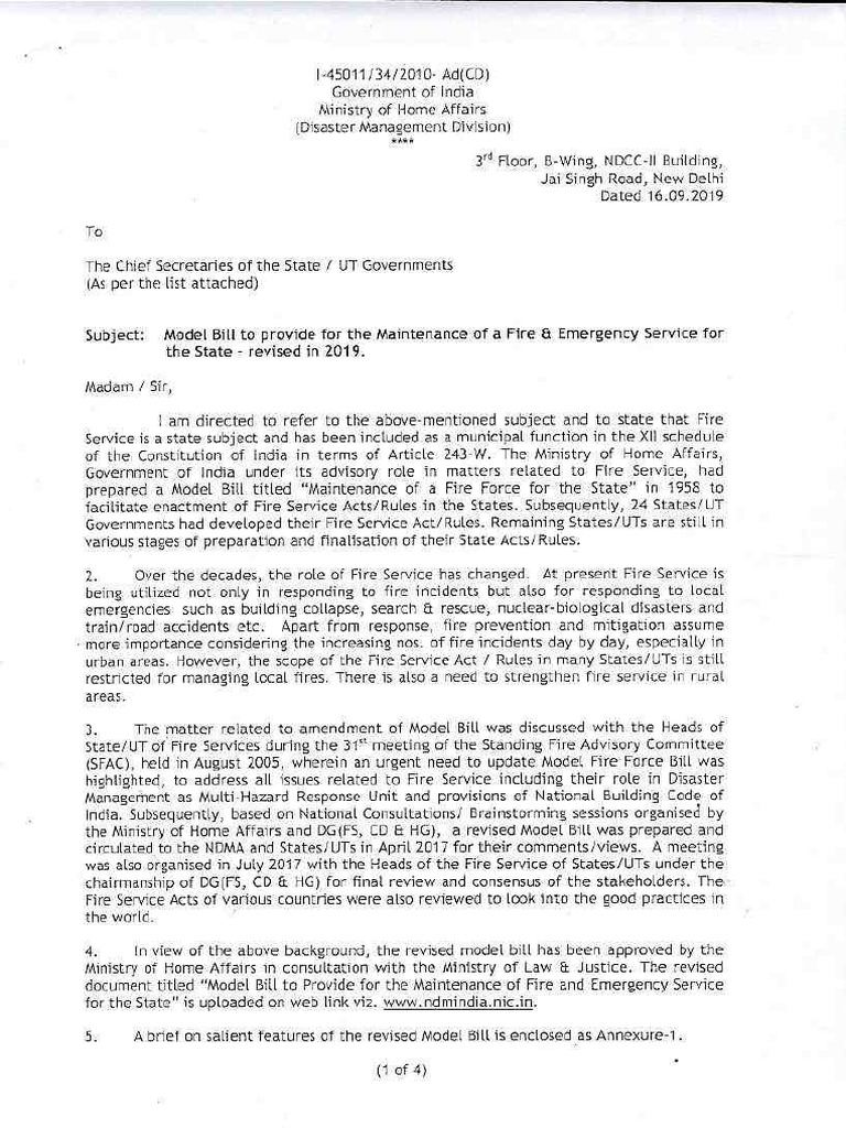 Revised Model Fire Service Bill 2019 (PDF File) | PDF | Fire Safety ...