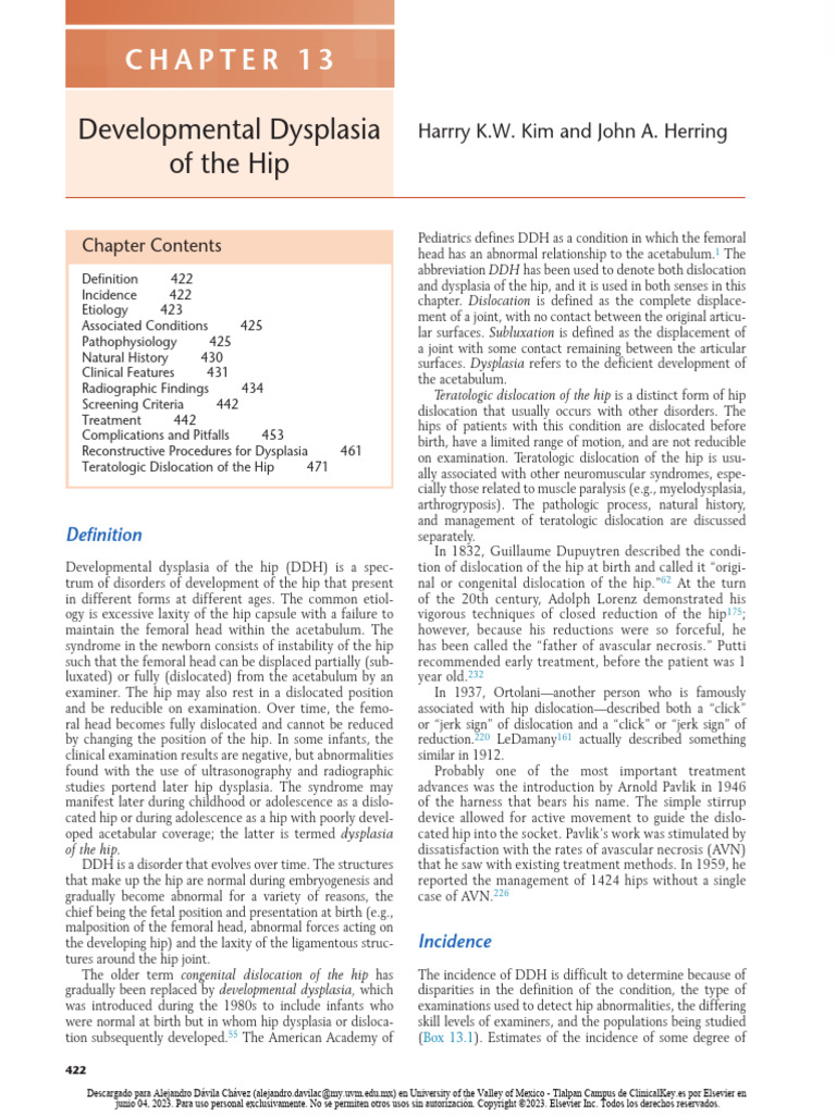 Developmental Dysplasia of The Hip | PDF