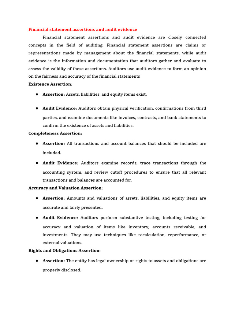 Audit Evidence and Financial Assertions | PDF | Audit | Financial Statement