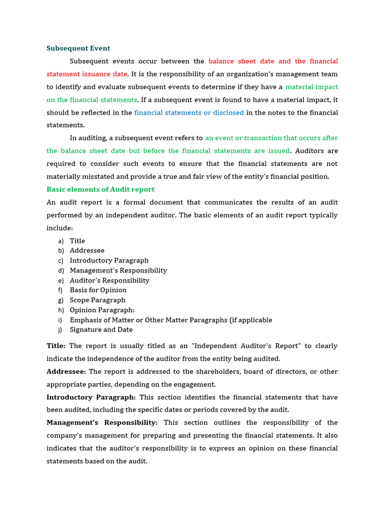 Subsequent Event | PDF | Auditor's Report | Financial Audit