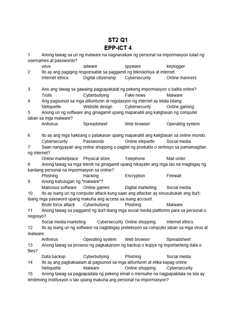 ST2 Q1 Epp-Ict 4 | PDF