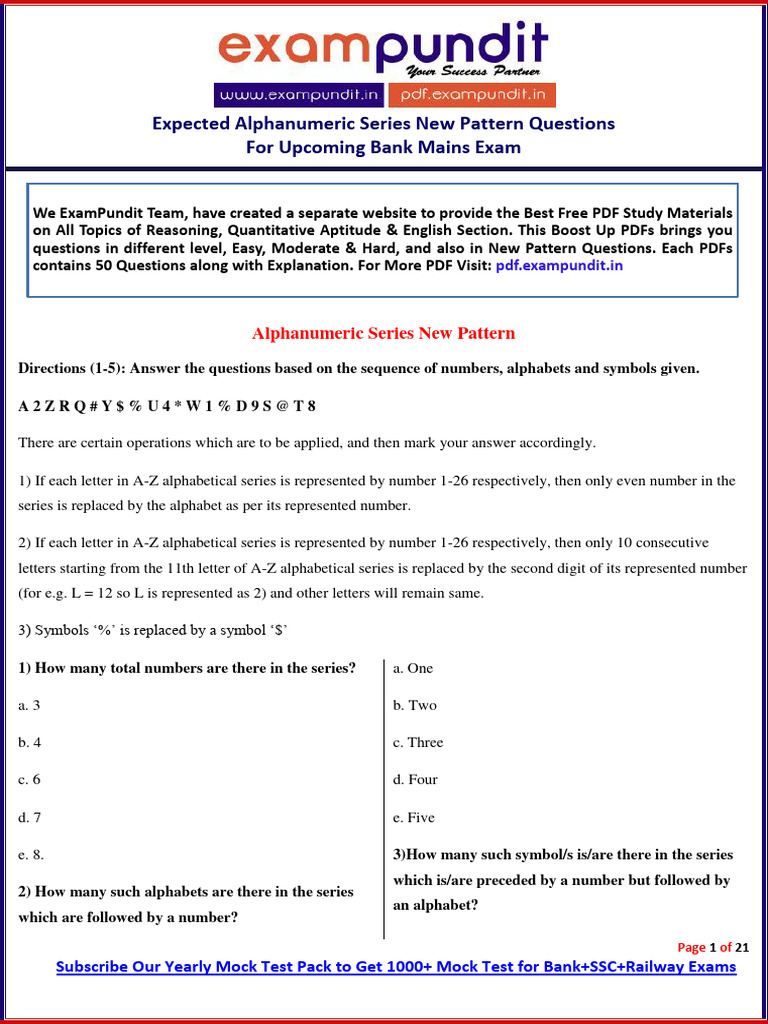 New Pattern Alphanumeric Series Questions For Sbi Clerk Mains Exam ...