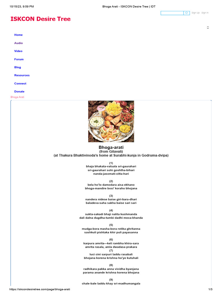 Bhoga Arati - ISKCON Desire Tree - IDT | PDF | Krishna | Hinduism