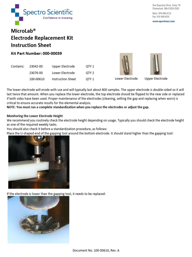100-00610 Rev A MicroLab Electrode Replacement Kit | PDF | Tools | Manufactured Goods