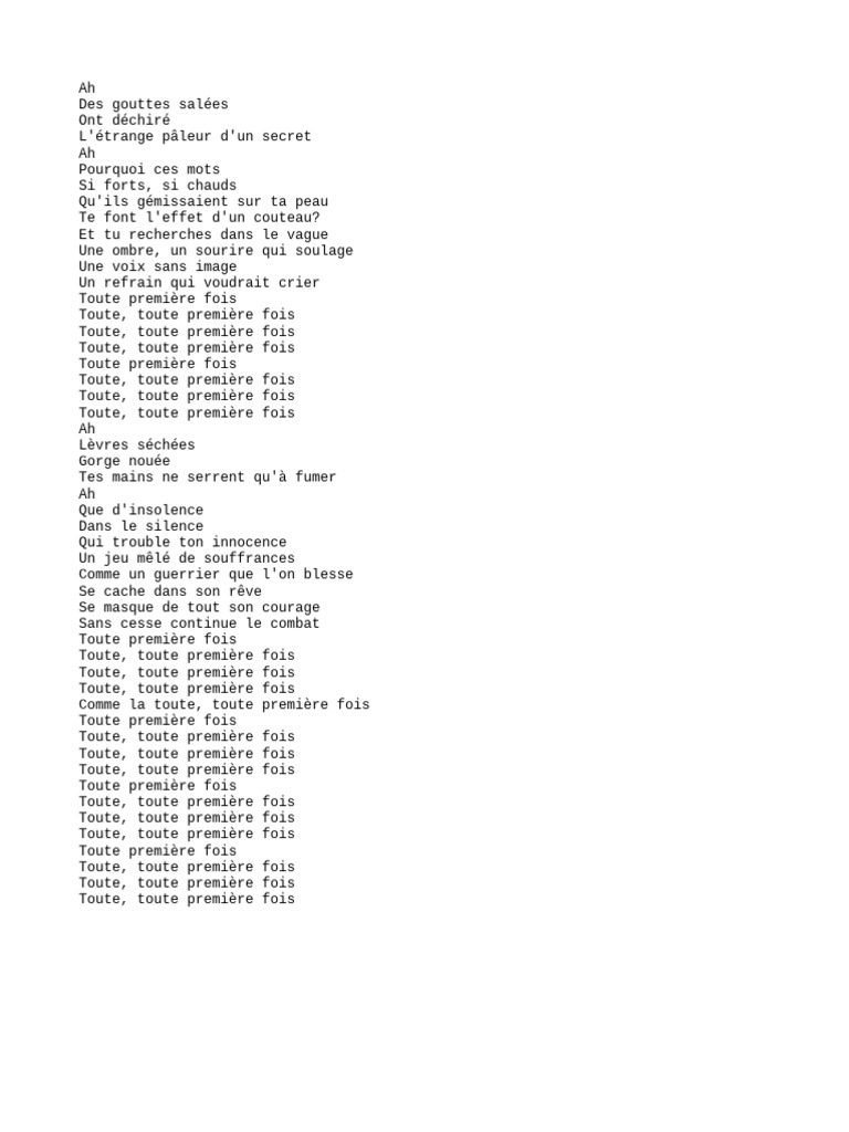 Paroles Toute Première Fois | PDF