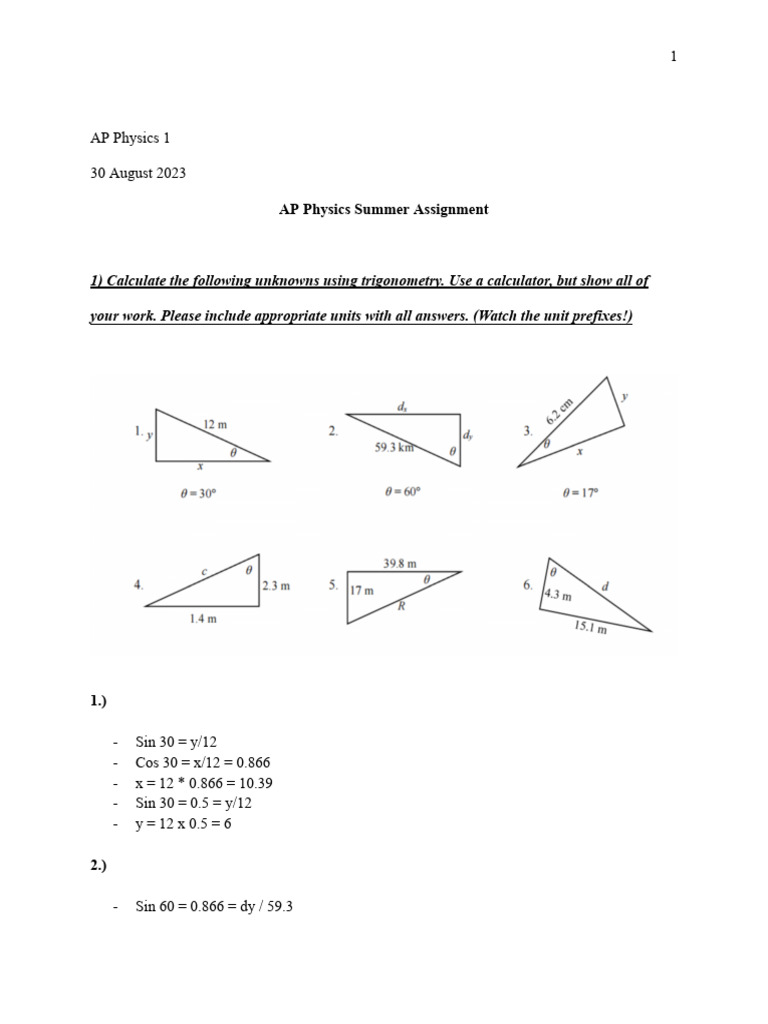 AP Physics 1 Summer Assignment | PDF
