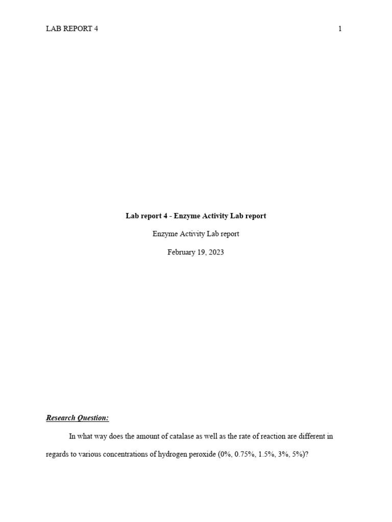 Catalase Activity in Hydrogen Peroxide Lab | PDF | Enzyme | Catalase
