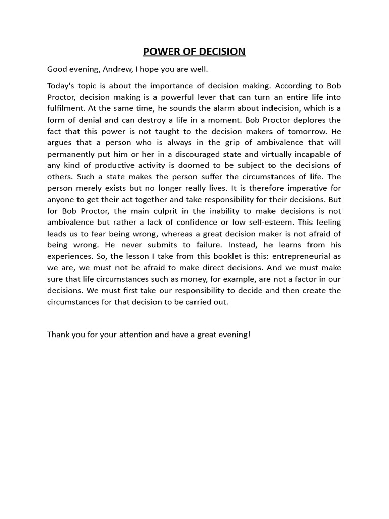 The Power of Decision Making Explained | PDF