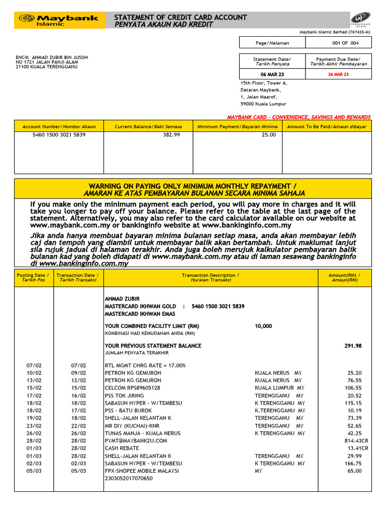 Maybank Credit Card Statement March 2023 | PDF | Credit Card | Service ...