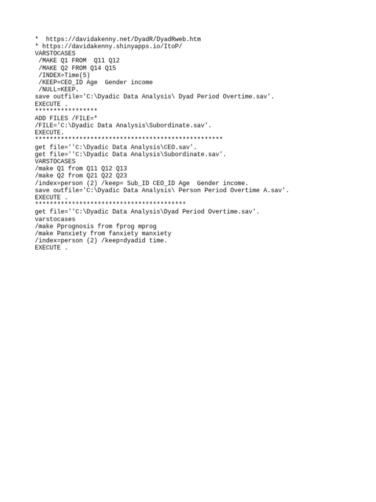 Dyadic Data SPSS Code | PDF Dyadic Data SPSS Code | PDF