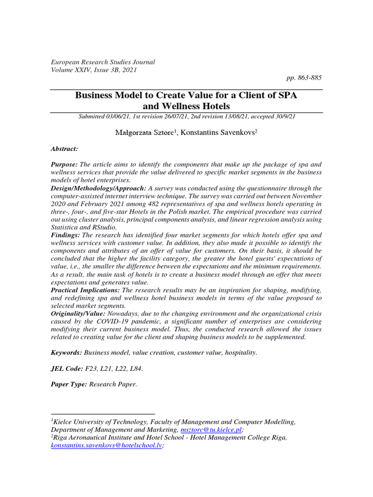 Business Model To Create Value For A Client of SPA and Wellness Hotels ... Business Model To Create Value For A Client of SPA and Wellness Hotels ...