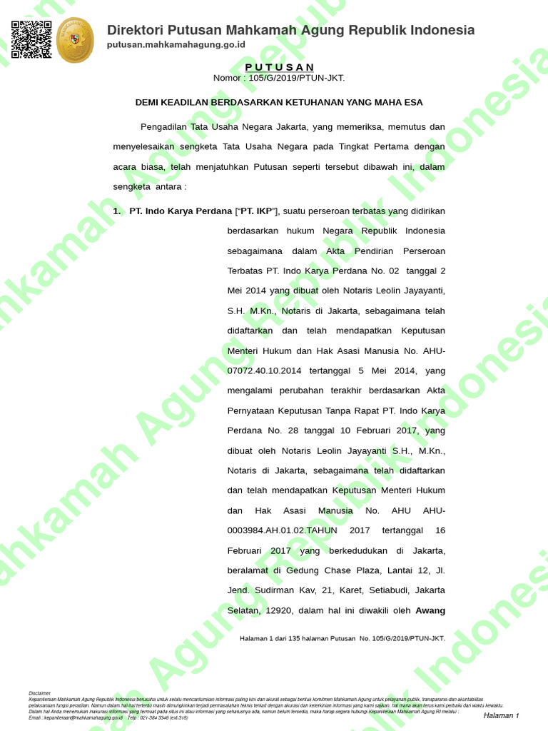 Putusan 105 G 2019 Ptun - JKT 20231005105502 | PDF