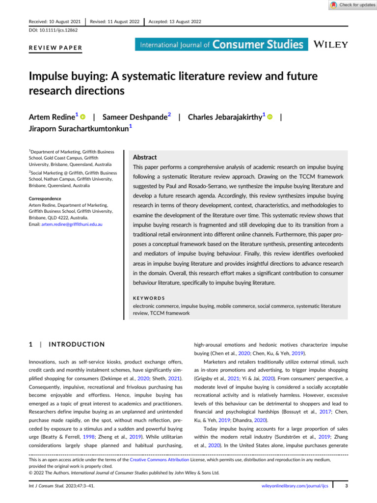 Int J Consumer Studies - 2022 - Redine - Impulse Buying A Systematic Literature Review and ...