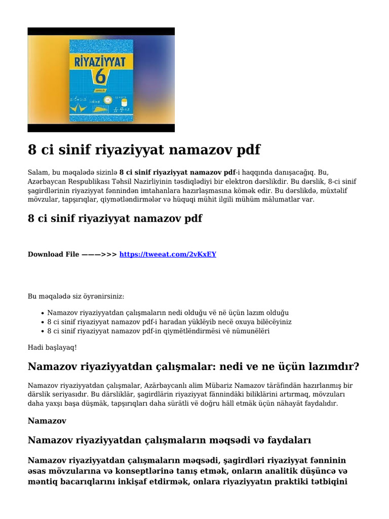 8 Ci Sinif Riyaziyyat Namazov PDF | PDF