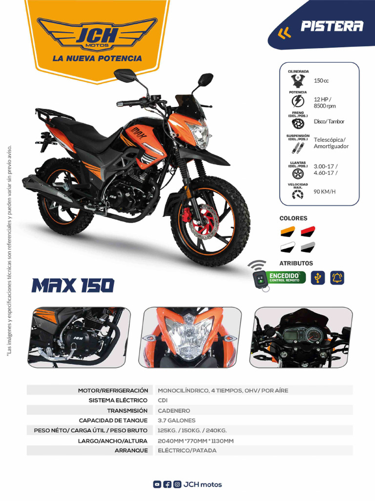 Ficha Tecnica Moto Urbana Max 150 | PDF