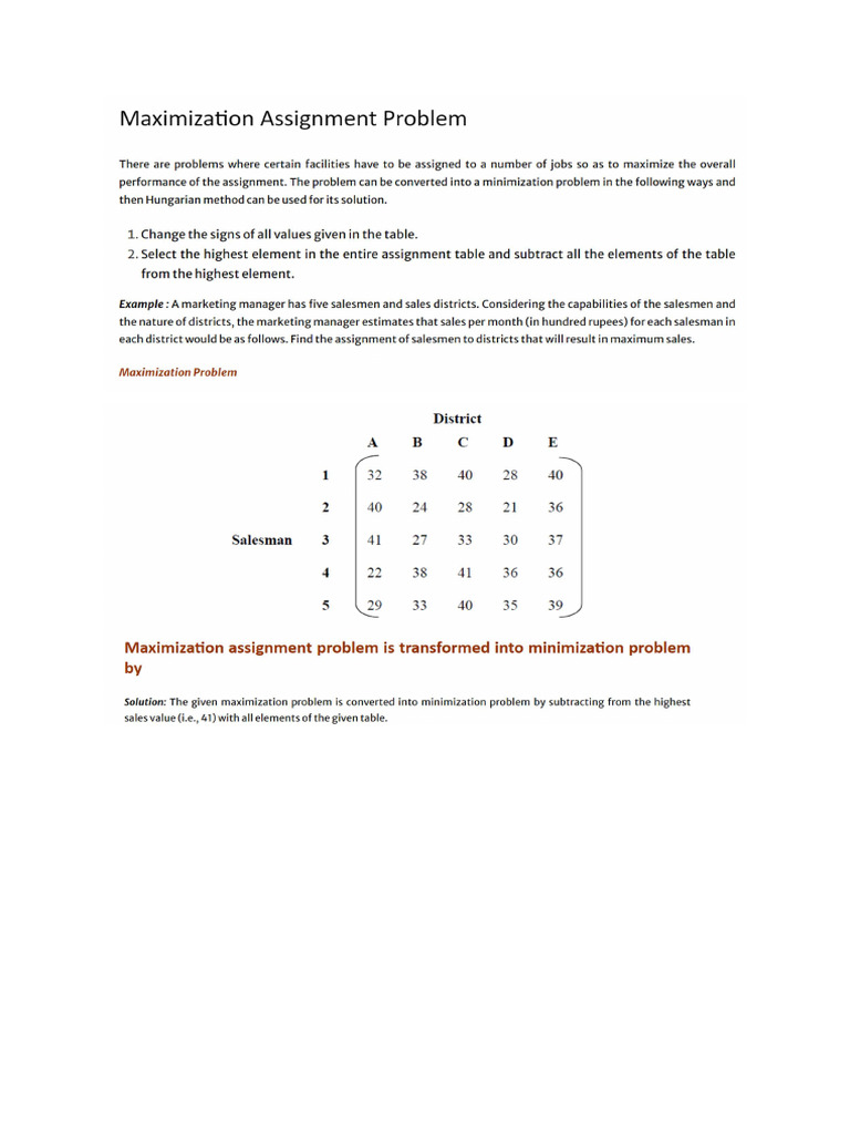 Assignment Problem Maximization | PDF