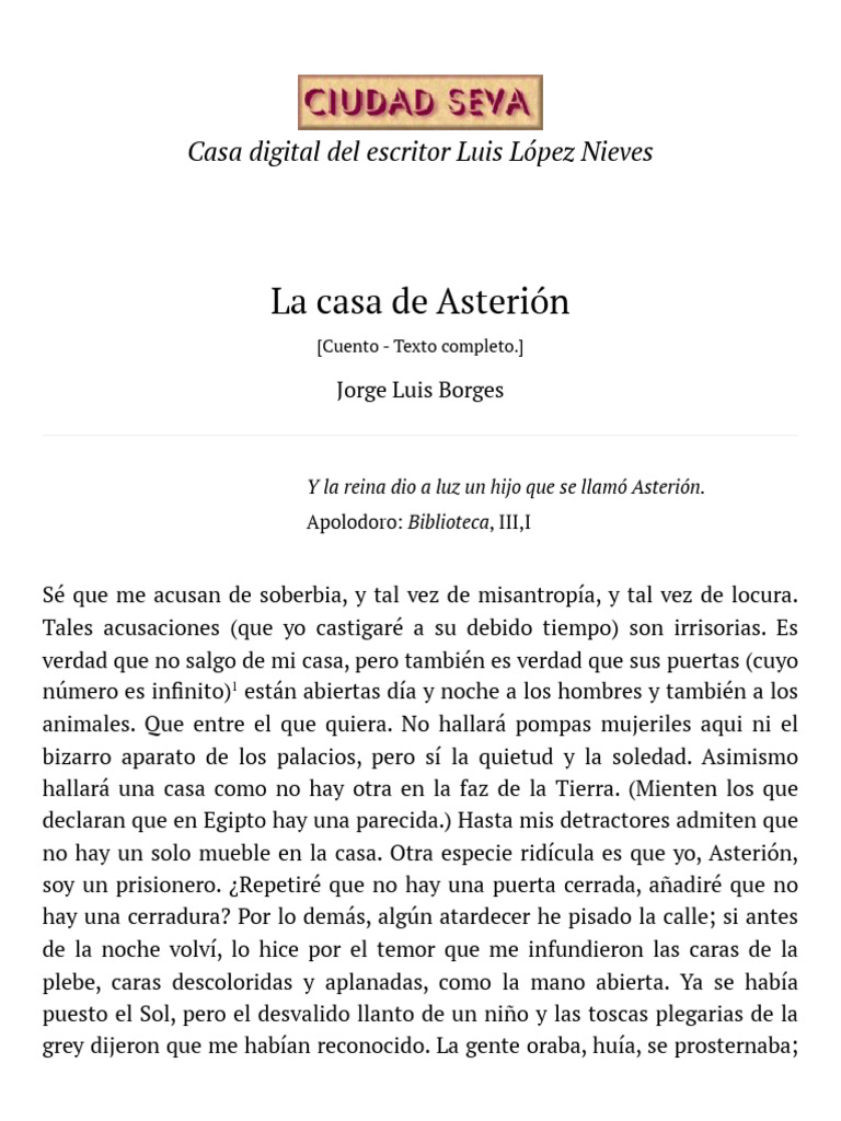 La Casa de Asterión - Jorge Luis Borges | PDF