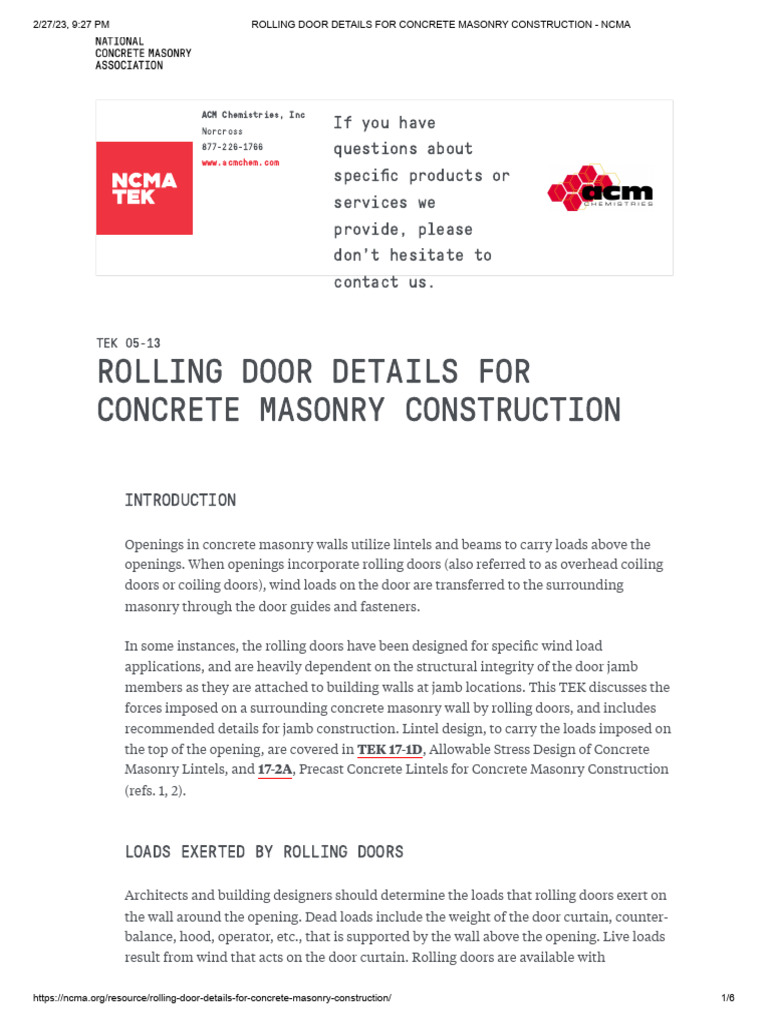 Rolling Door Details For Concrete Masonry Construction - Ncma | PDF ...