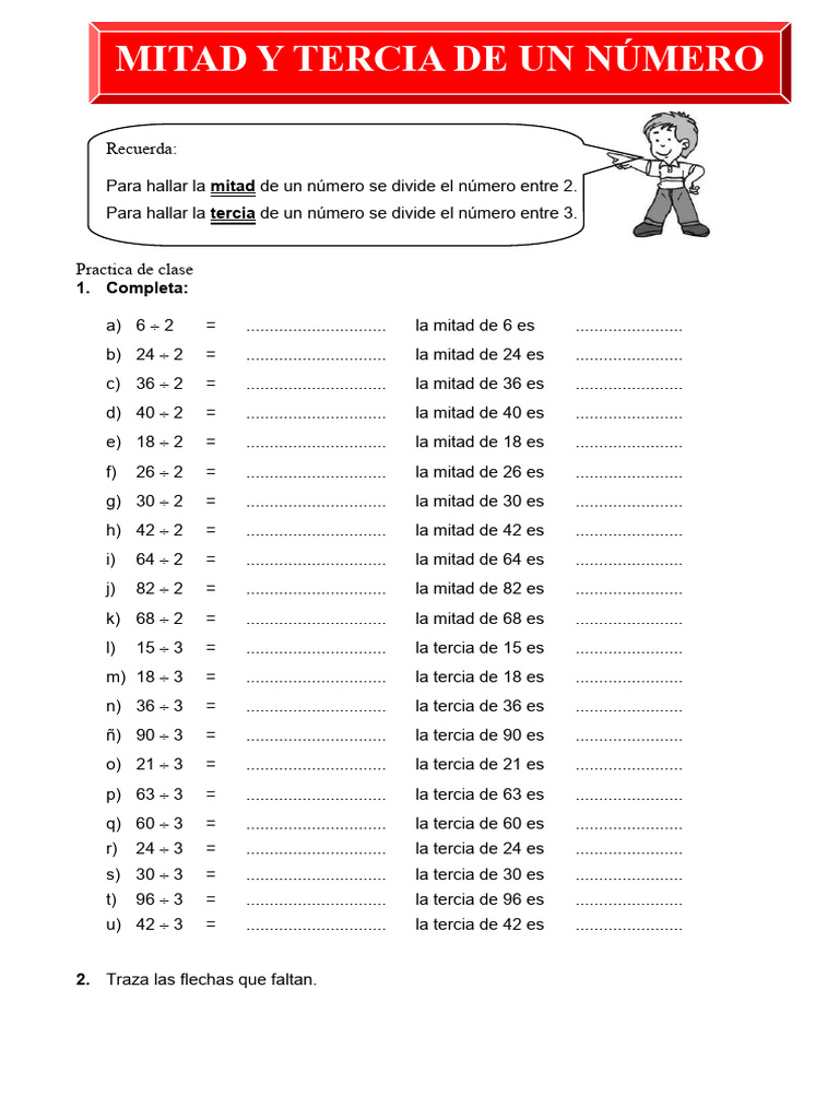 Ejercicios de Mitad y Tercia de Números | PDF