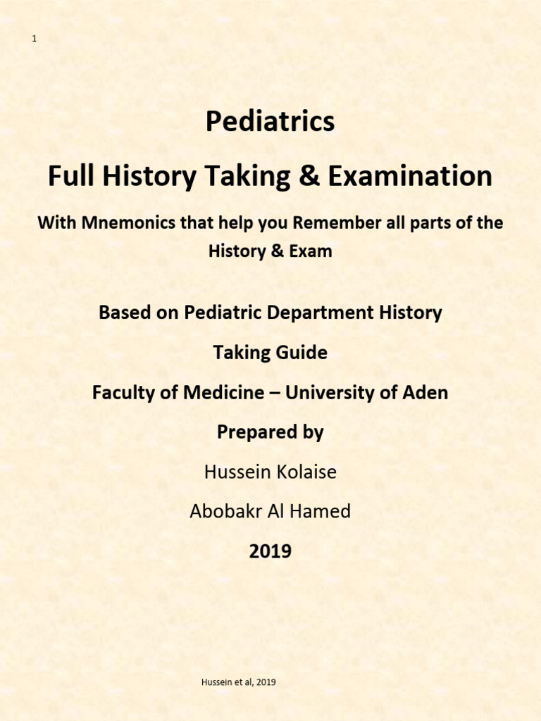 Pediatrics History Taking and Examination 2019 by H. Kolaise, A. Al ...