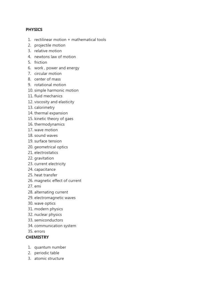 Jee Advanced Chapter Sequence | PDF