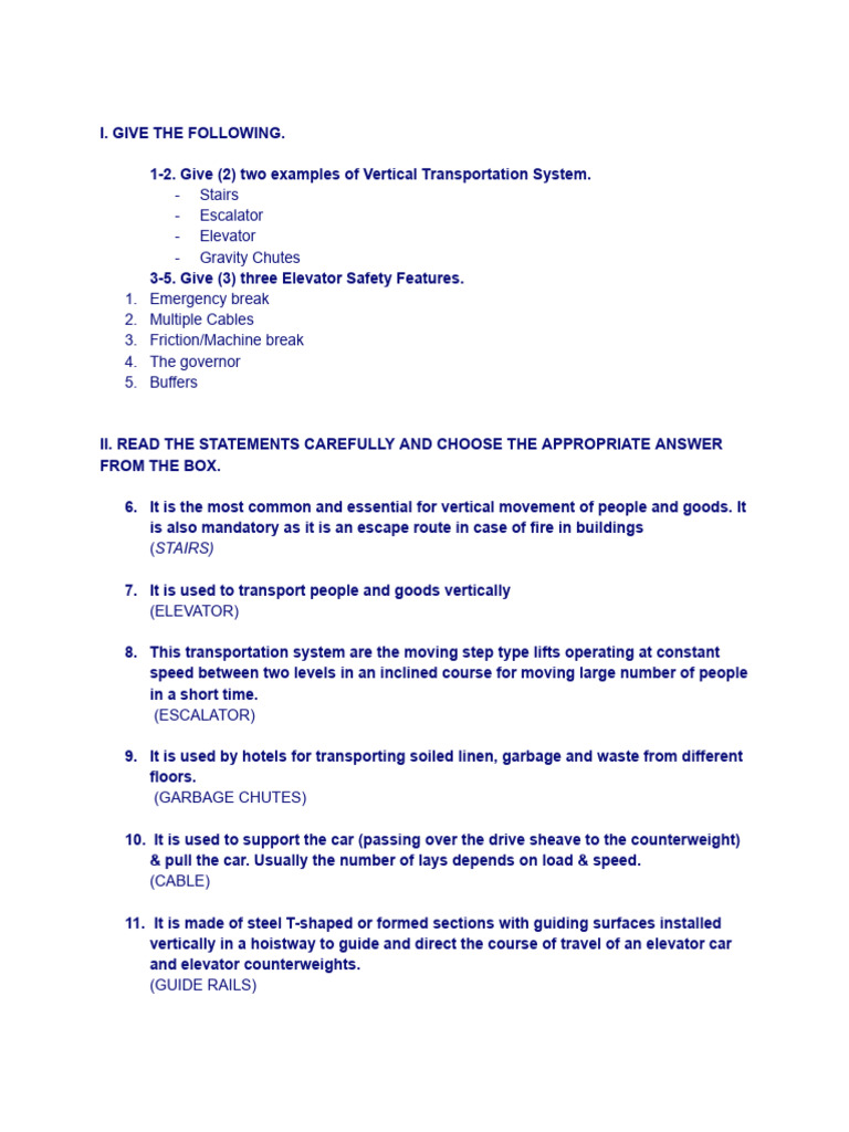 Bu Quiz Vertical Transpo | PDF | Business