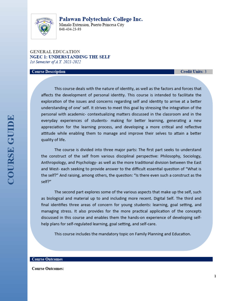 NGEC 1: Understanding the Self Guide | PDF