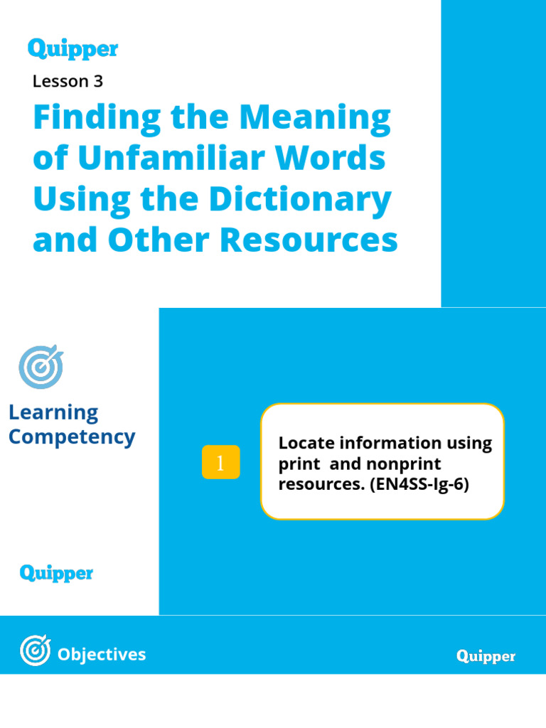 English 4 - Unit 5 - Lesson 3 - Finding The Meaning of Unfamiliar Words Using The Dictionary and ...