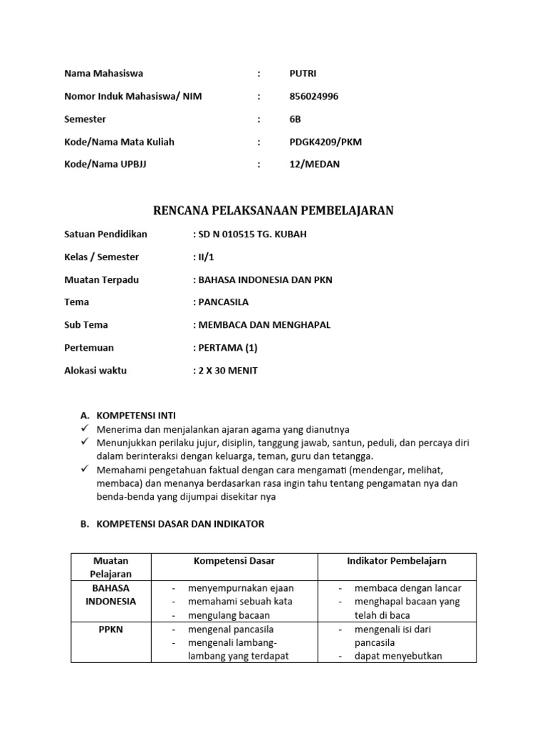 RPP 1 Kelas Rendah | PDF