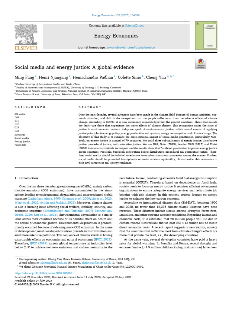 Fang Et Al. (2023) Social Media and Energy Justice A Global Evidence ...