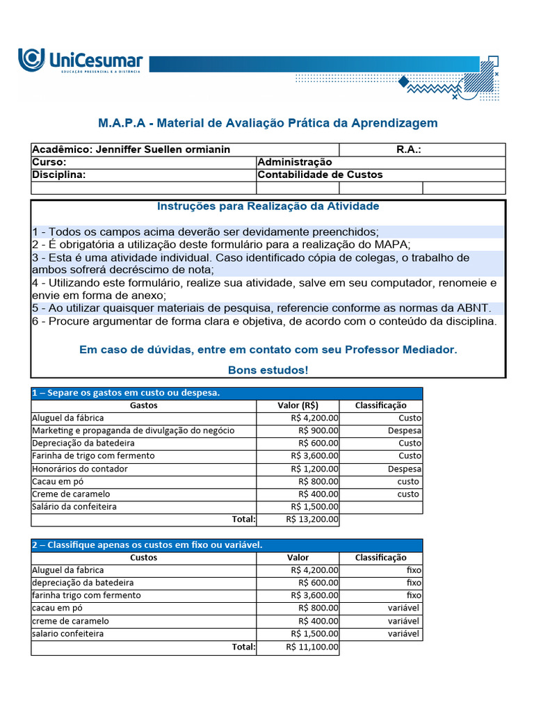 Mapa Jennifer Contabilidade | PDF