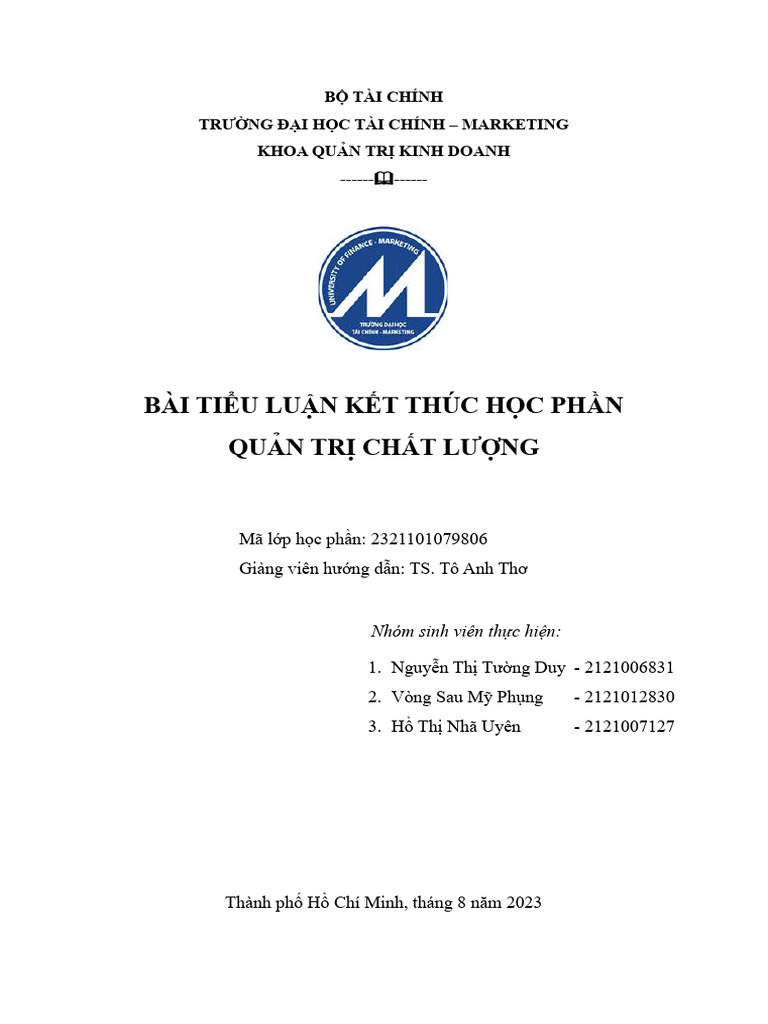 Bài Tiểu Luận KTHP Quản Trị Chất Lượng | PDF