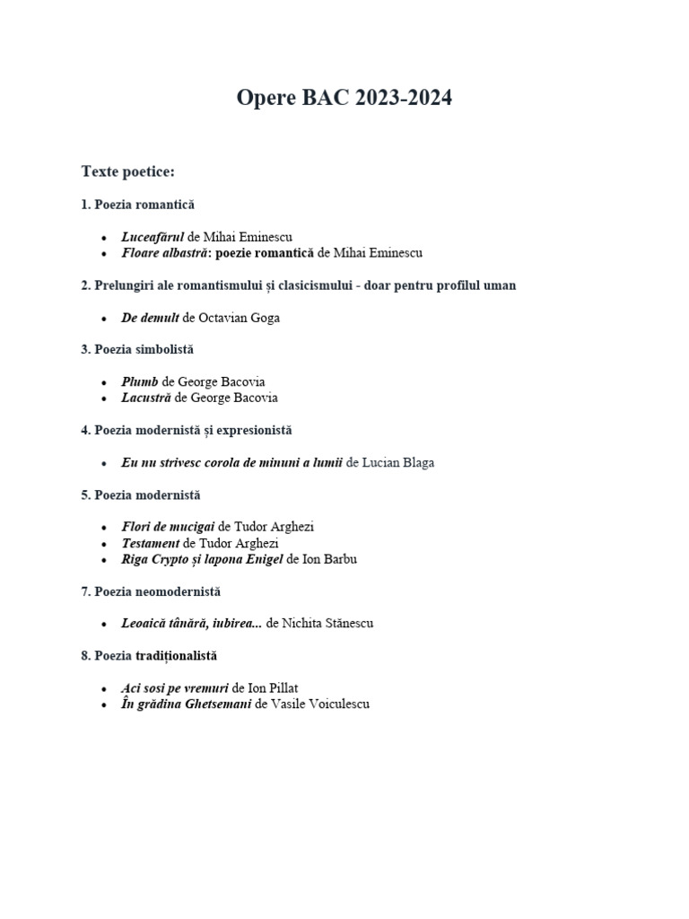 Opere BAC 2023 | PDF