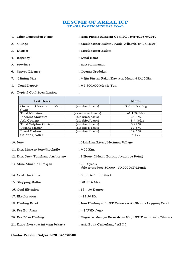 Resume PT - Asia Pasific Mineral Coal | PDF | Natural Materials | Nature