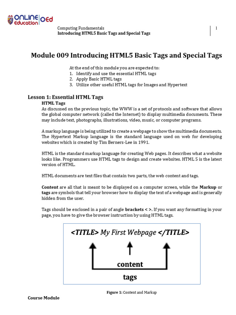 Week 11 - Introducing HTML5 Basic Tags and Special Tags | PDF | Html ... Week 11 - Introducing HTML5 Basic Tags and Special Tags | PDF | Html ...