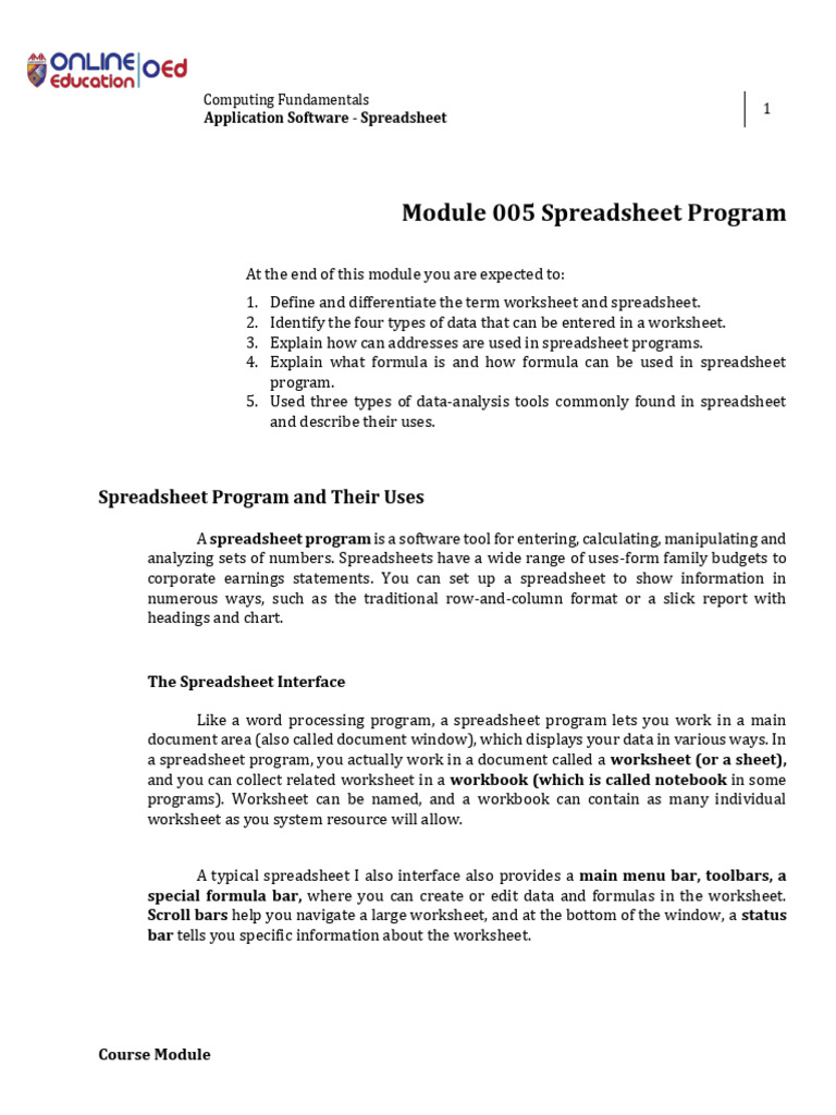 Week 6 - Spreadsheet Program | PDF | Spreadsheet | Worksheet