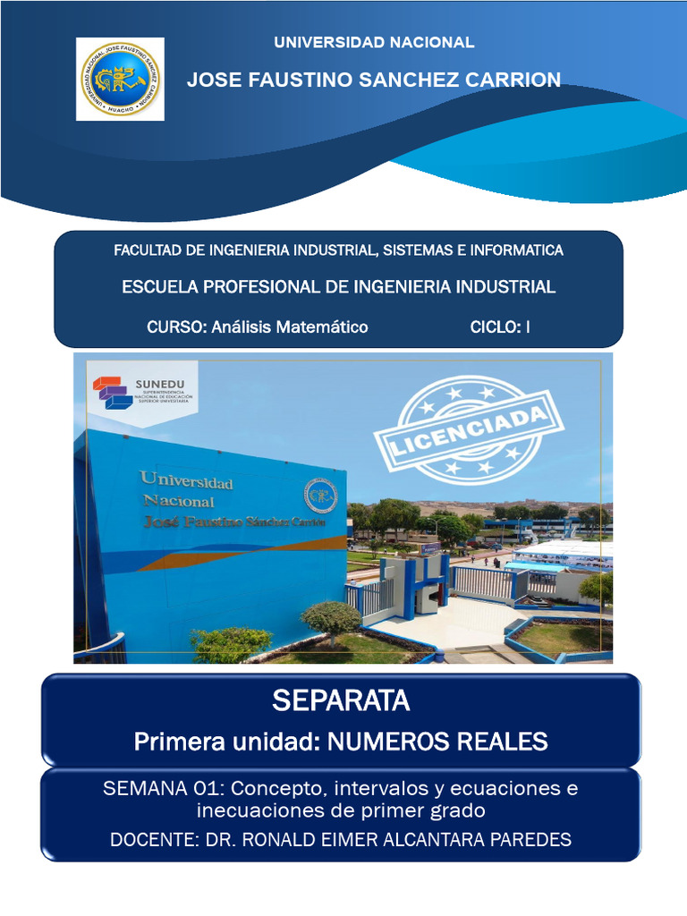 SEPARATA SEMANA 01 - Intervalos, Ecuaciones e Inecuaciones | PDF | Números | Número Real