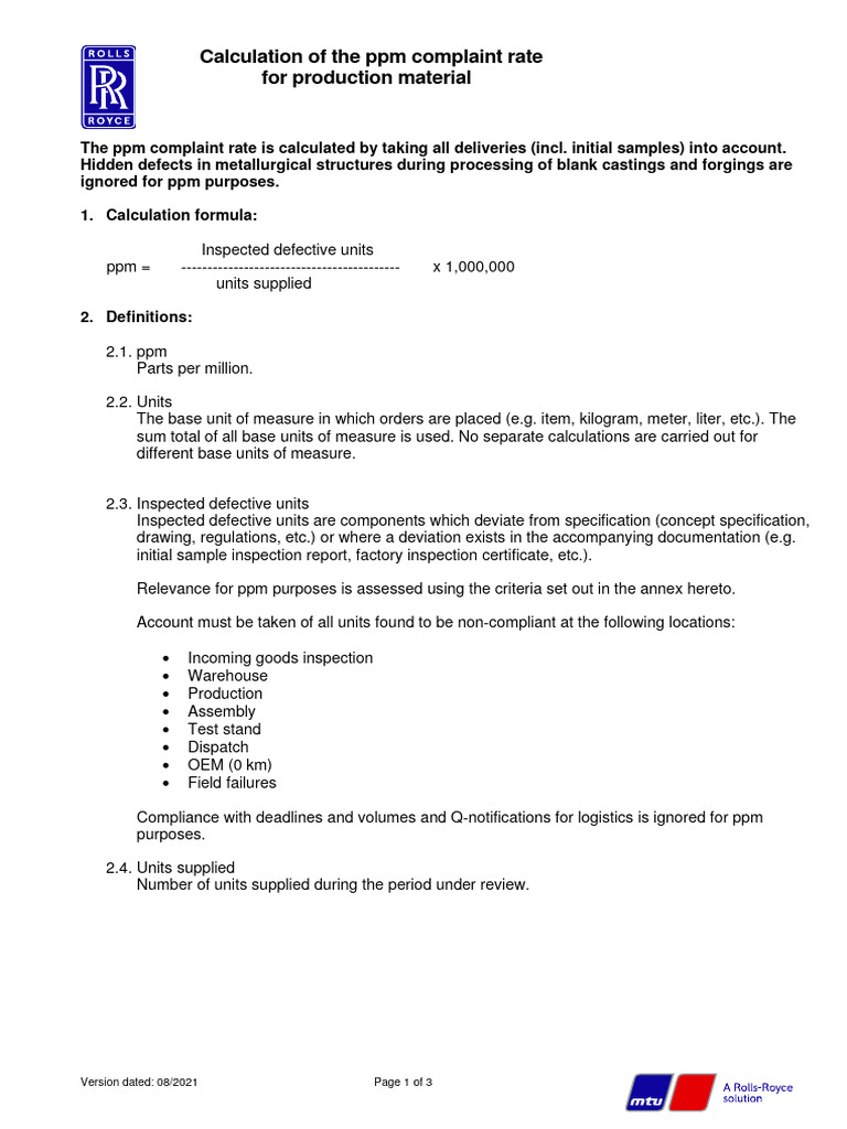 PPM Complaint Rate Calculation Guide | PDF | Specification (Technical ...